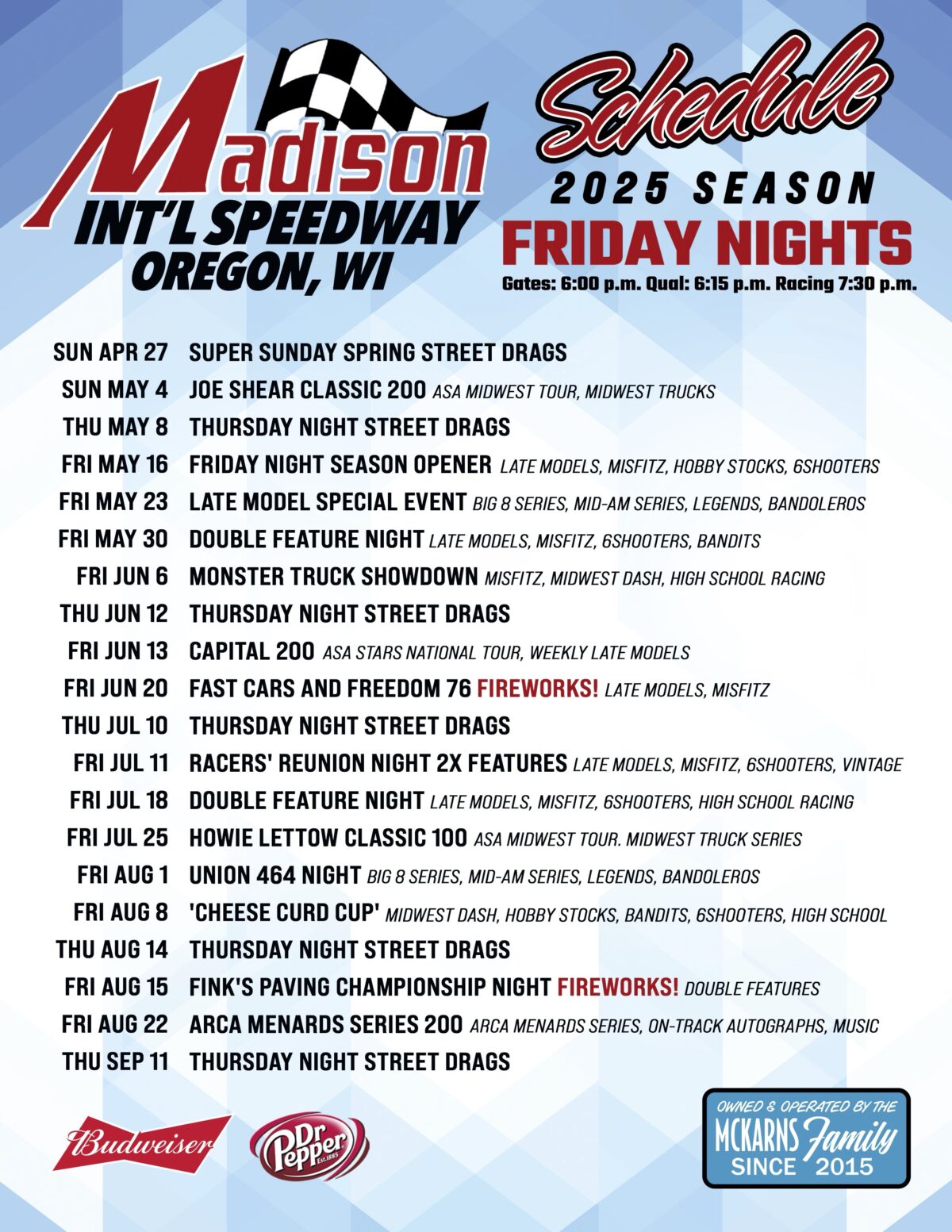 July 2025 MIS Schedule Update | Madison International Speedway